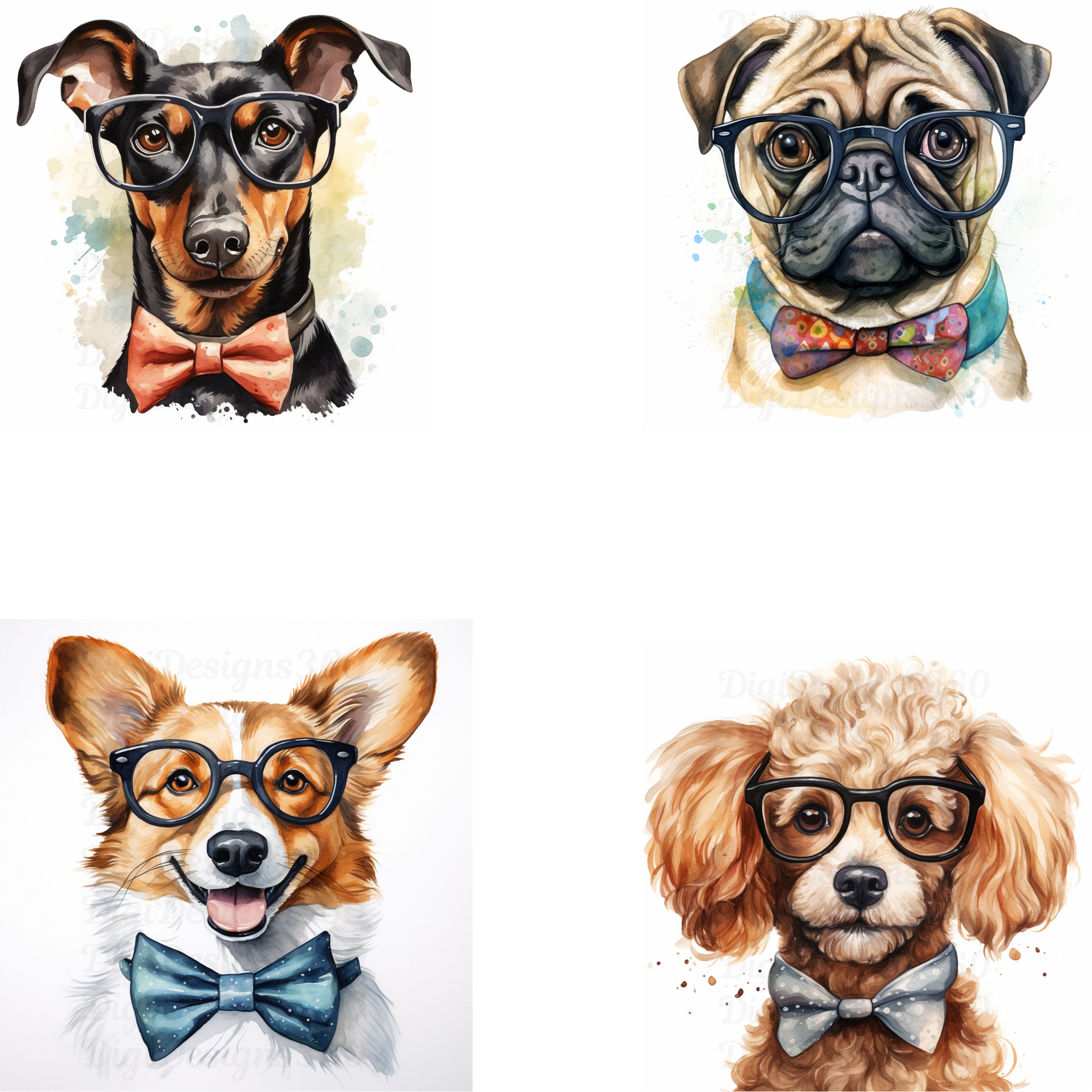 Funny Dog Clipart Set Watercolor Quirky Dog Humor Digital Download for ...