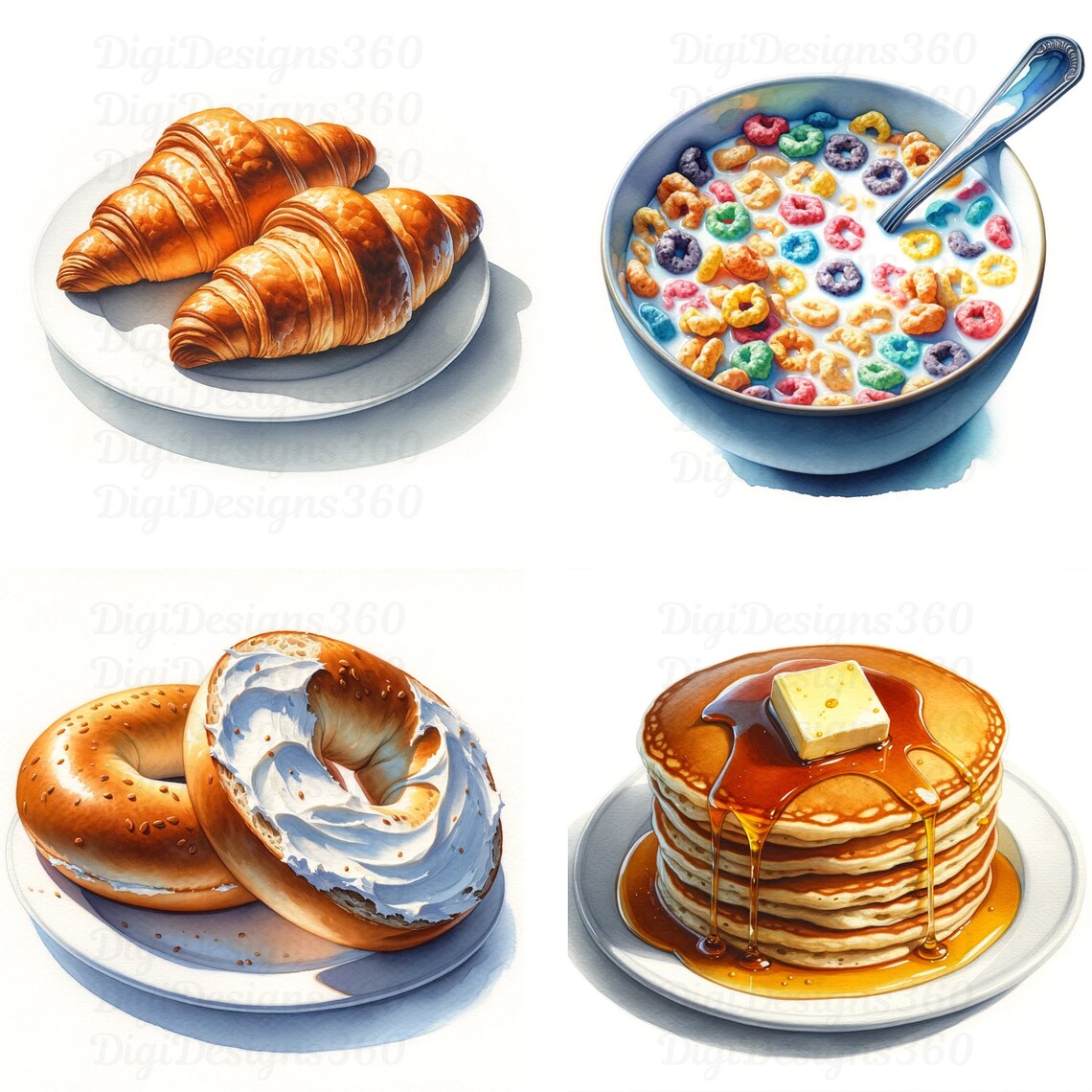 Watercolor Breakfast Clipart – 16 PNG Food Graphics (commercial Use) - Etsy