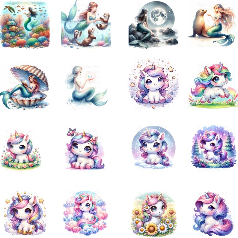 Watercolor Mythical Creatures Clipart Bundle: Dragons, Unicorns, Gnomes ...