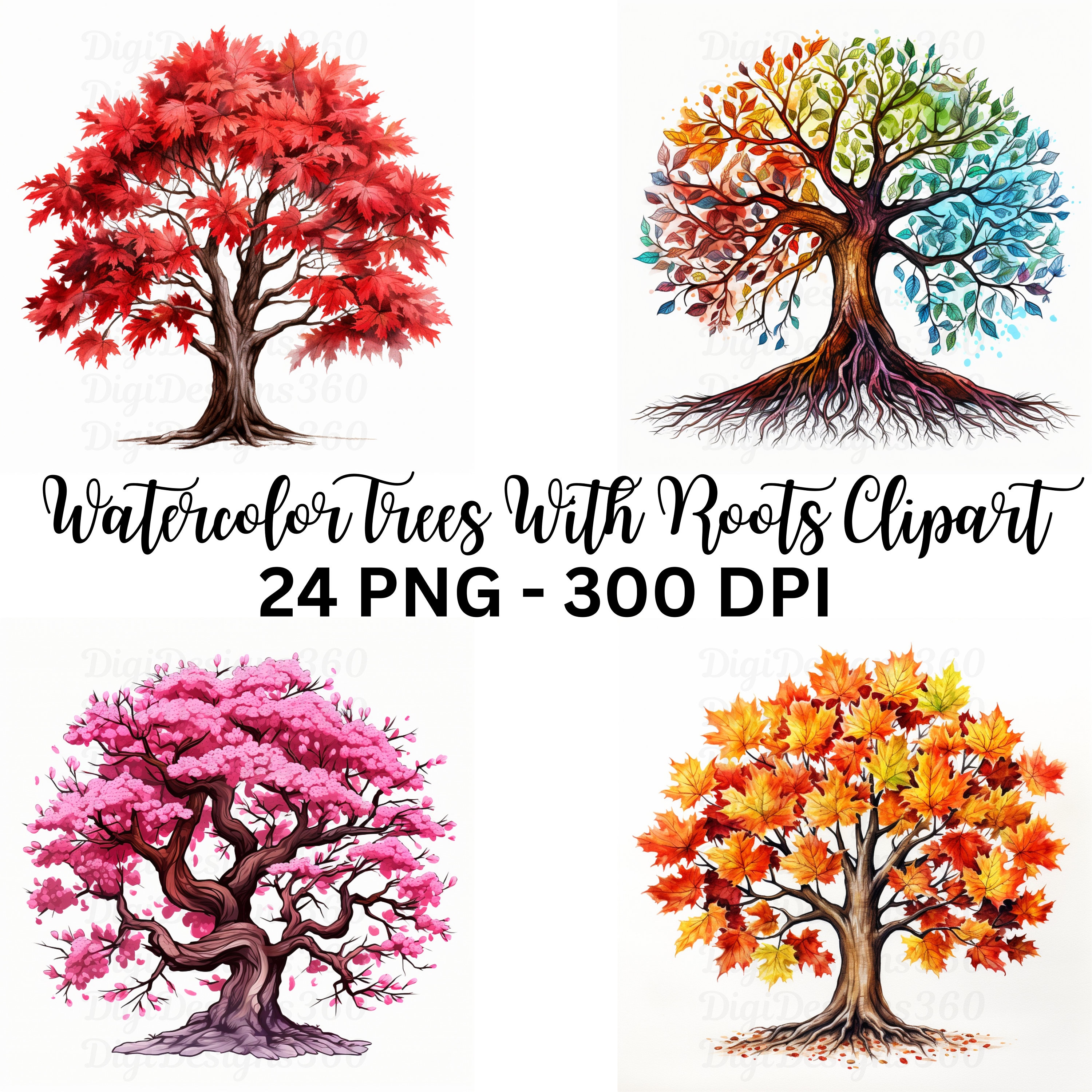 Watercolor Tree With Roots Clipart - Perfect for Family Trees ...