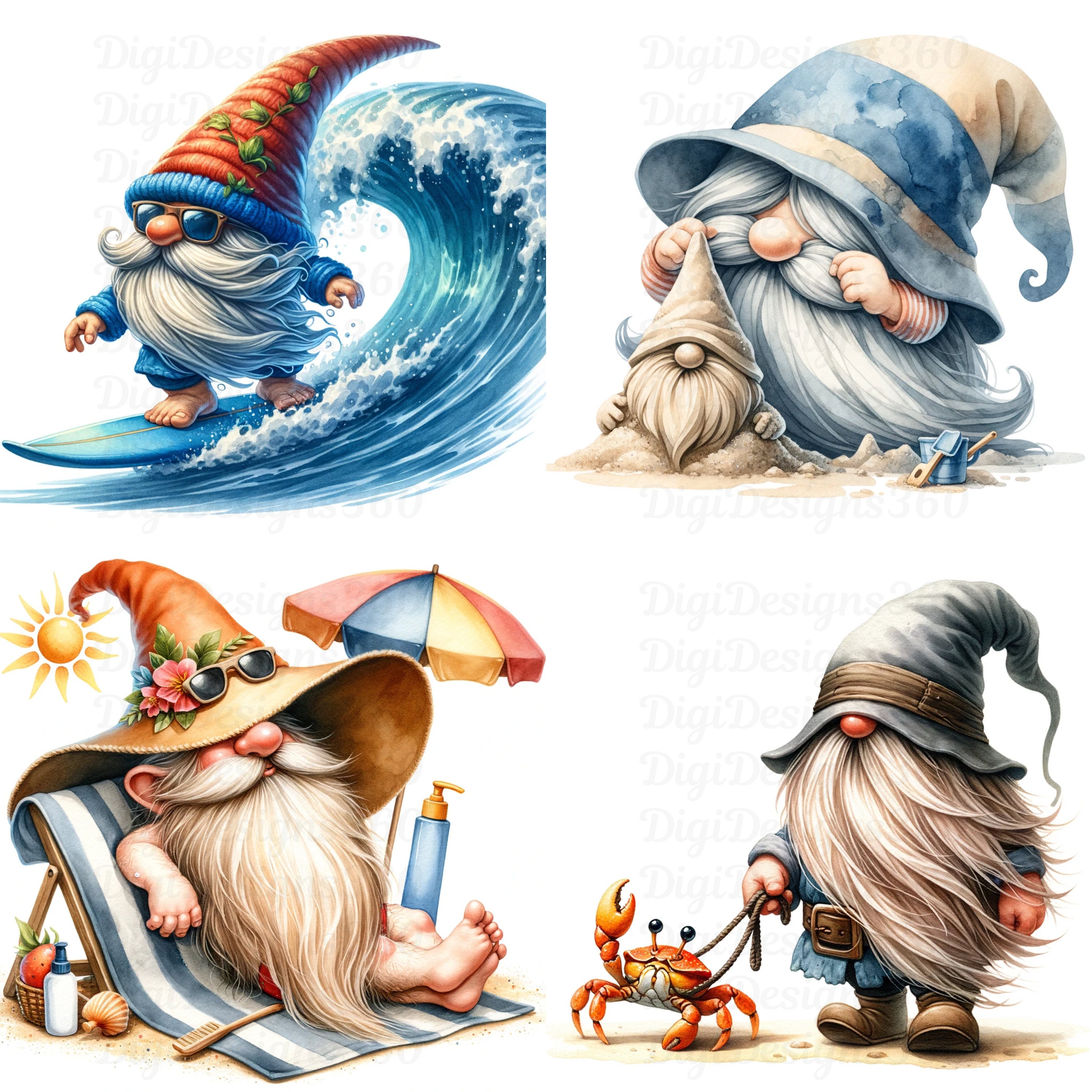 Beach Gnome Clipart Watercolor Summer Gnomes, Perfect for DIY Projects ...