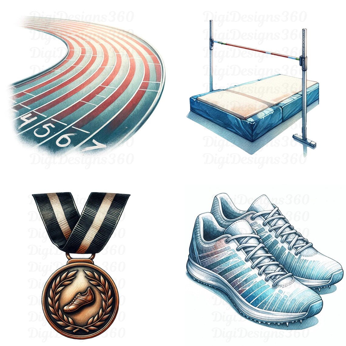 Track Clipart, Watercolor Sports Graphics Digital Download for Crafting ...