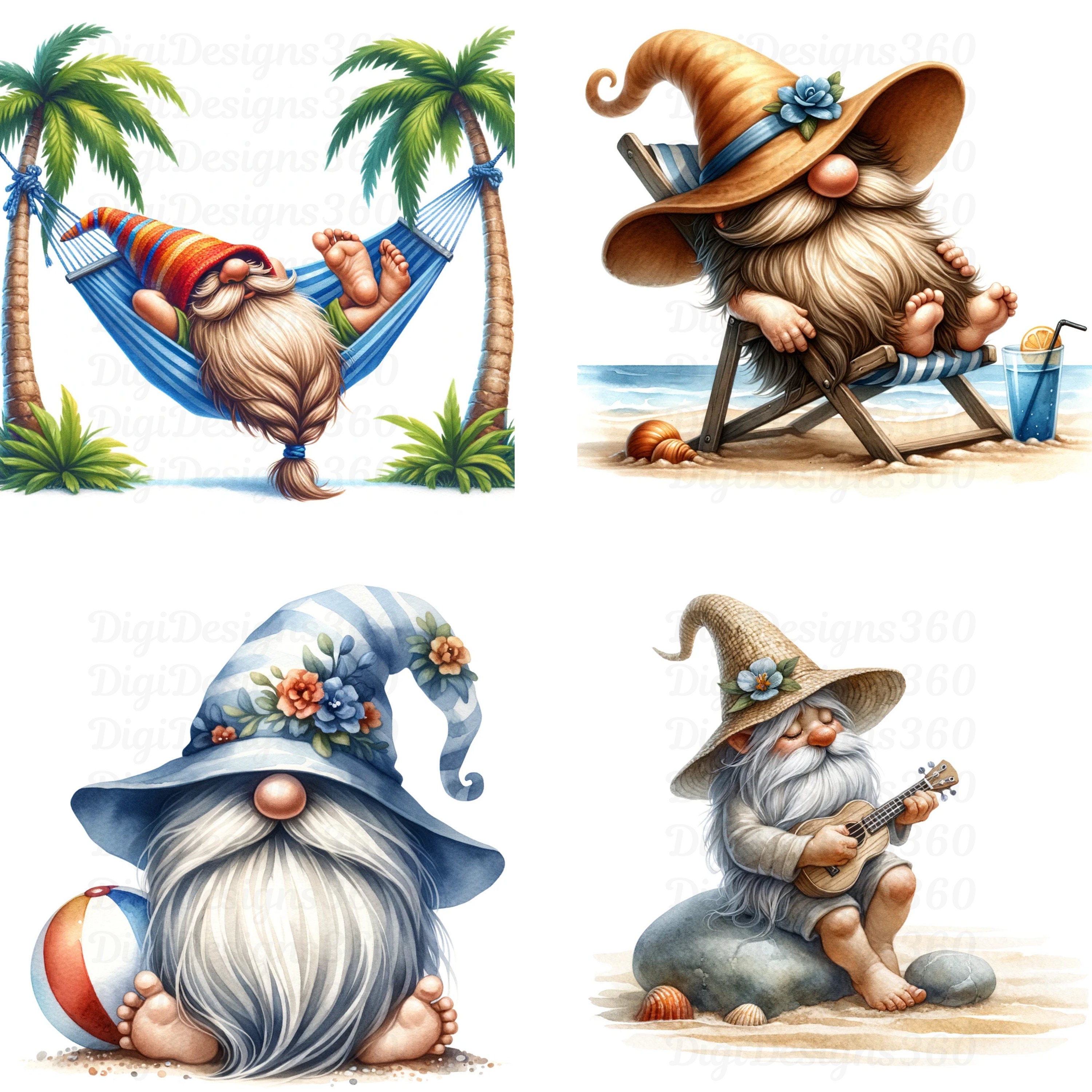 Beach Gnome Clipart - Watercolor Summer Gnomes, Perfect for DIY ...