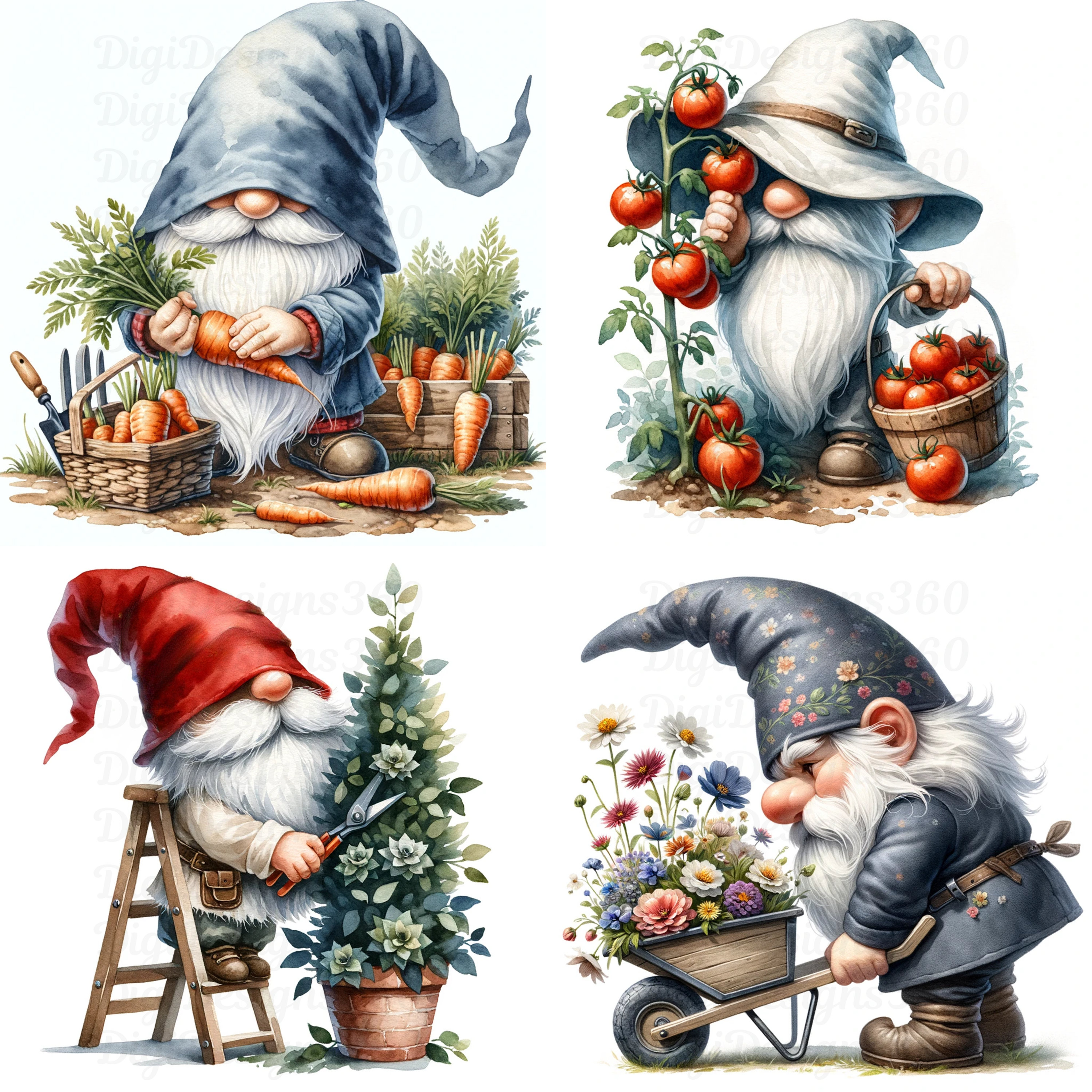 Watercolor Garden Gnome Clipart Set – Commercial Use (PNG) - Etsy