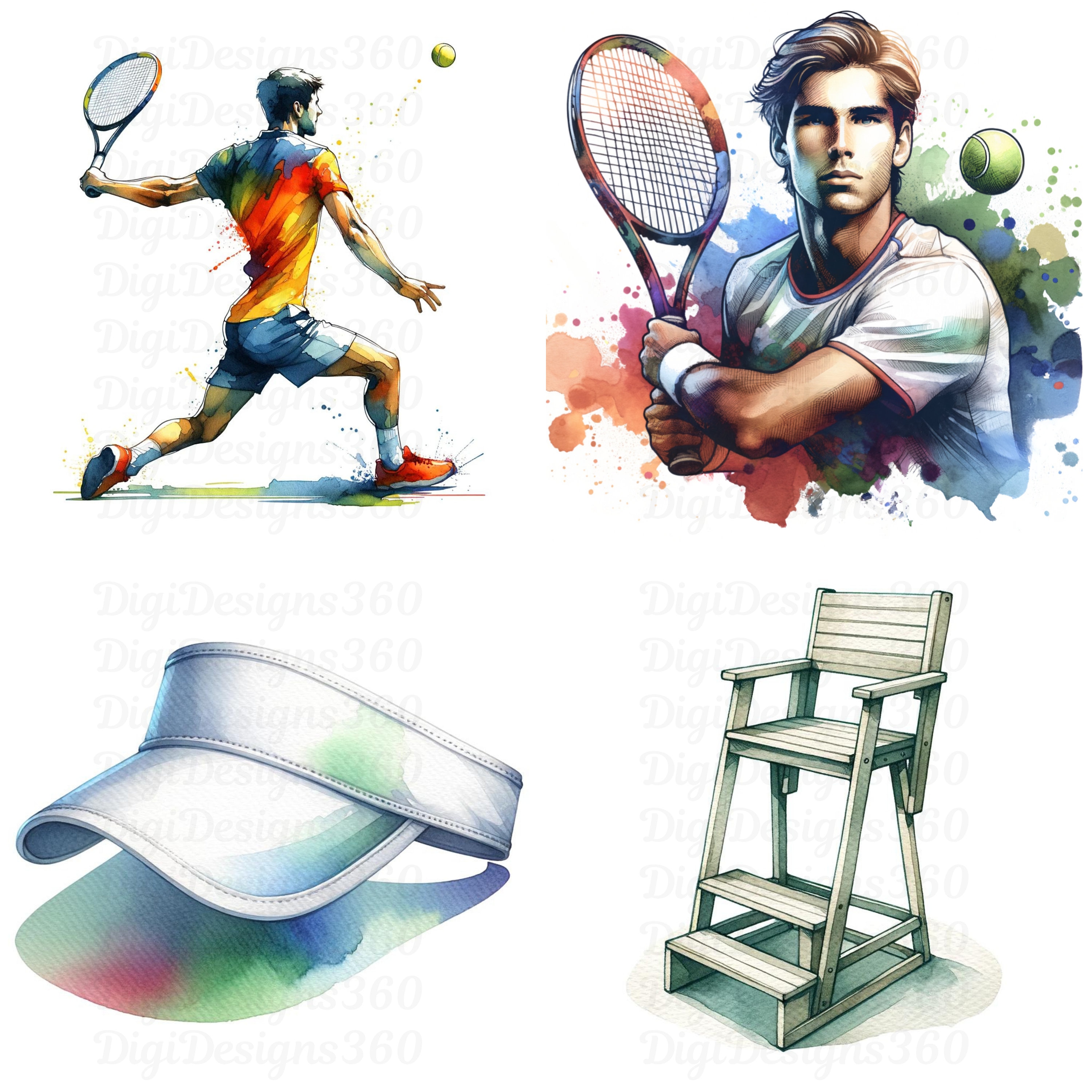 Tennis PNG Unique Watercolor Tennis Clipart Set, High-quality Creative ...