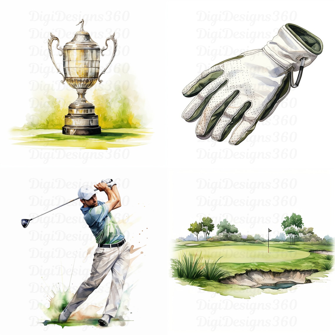 Watercolor Golf Clipart Collection Vibrant Graphics, Ideal for Crafting ...