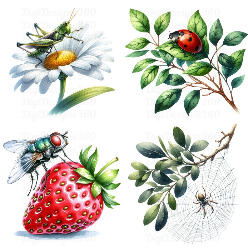 Watercolor Insect Clipart – 16 Vibrant Bug Graphics (PNG) - Etsy