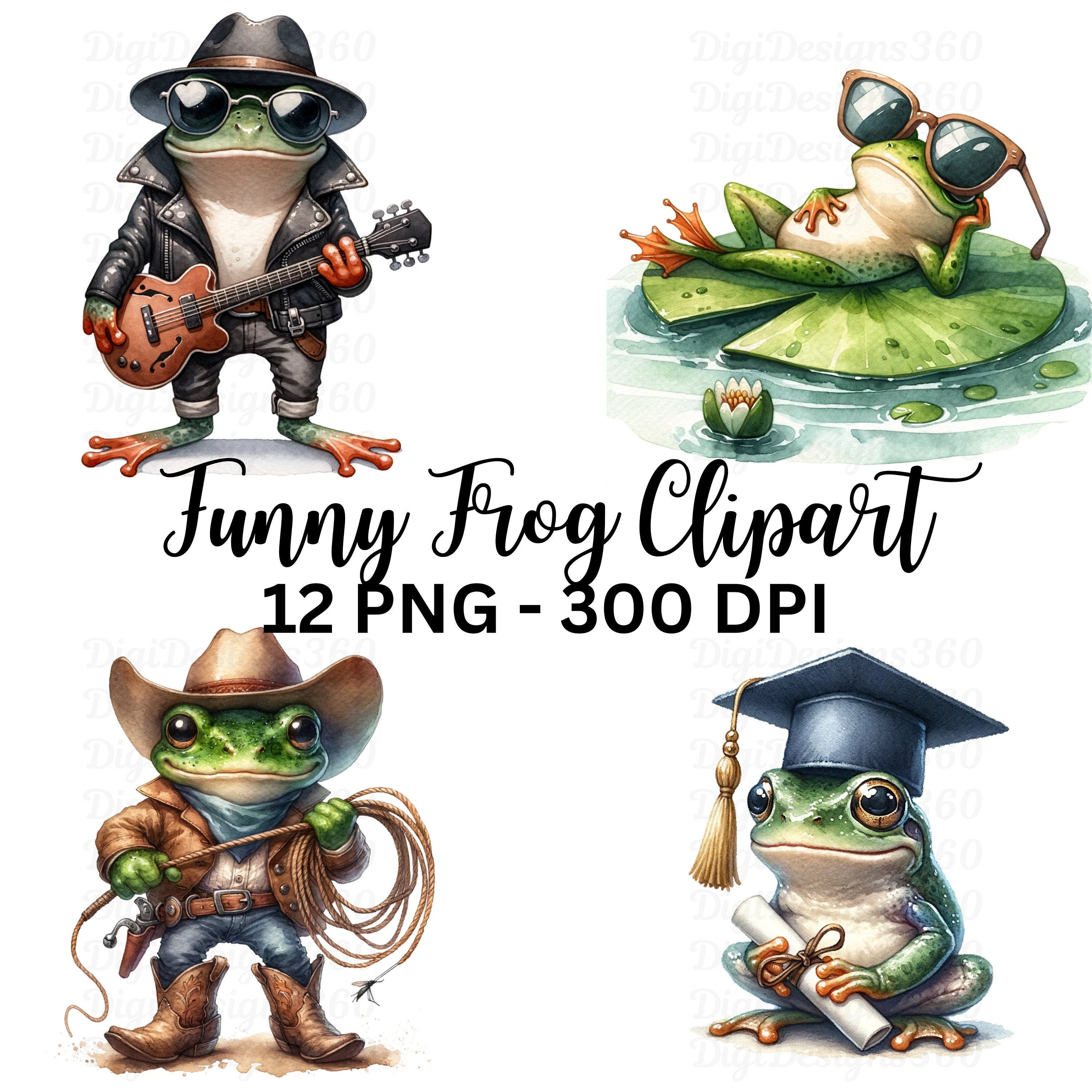 Funny Frog Clipart Whimsical Watercolor Frogs, Ideal for Scrapbooking ...