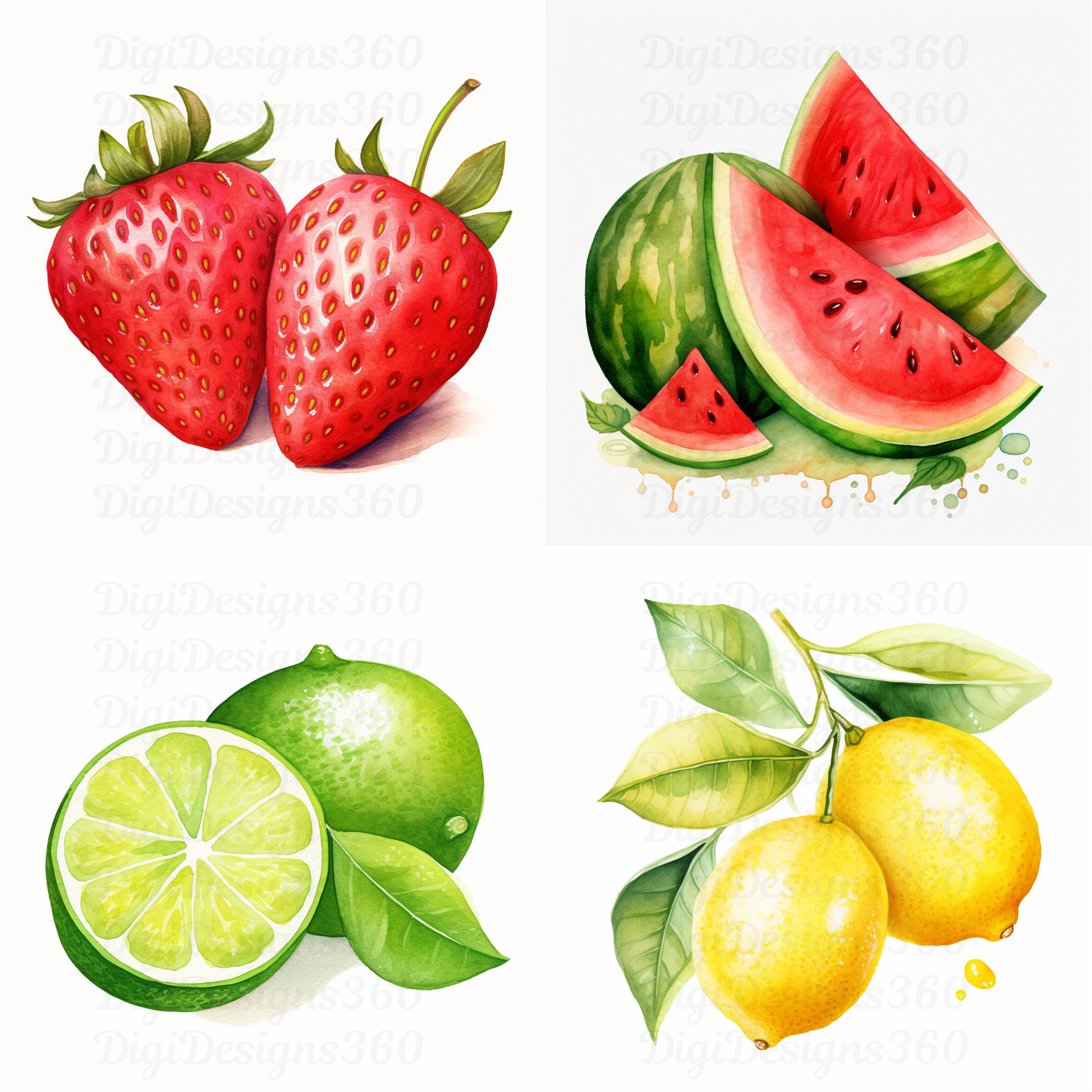 Cute Fruit Clipart Set Watercolor Tropical Fruits, Digital Download for ...
