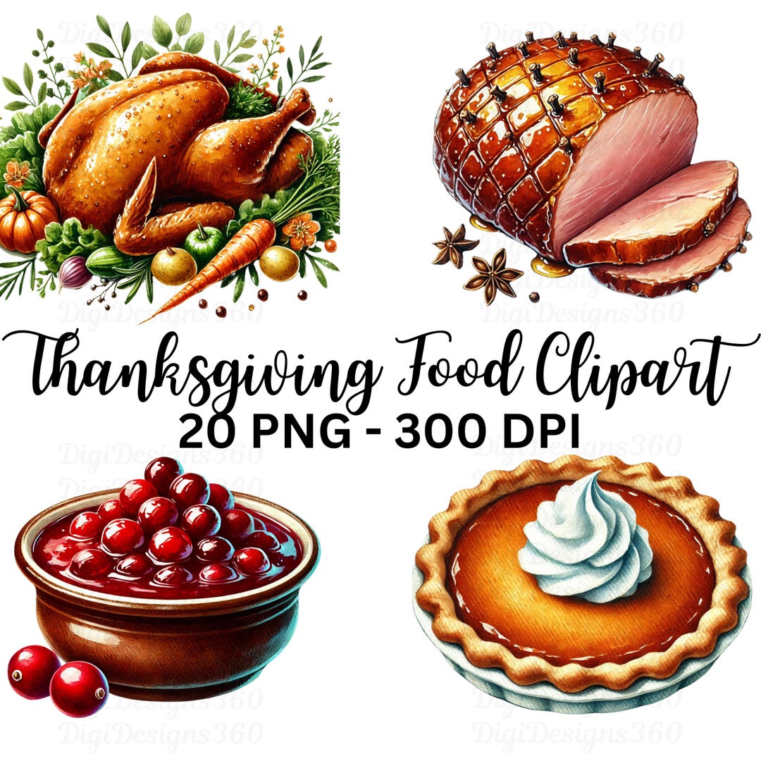 Thanksgiving Food Clipart Bundle, Festive PNG Illustrations (digital ...