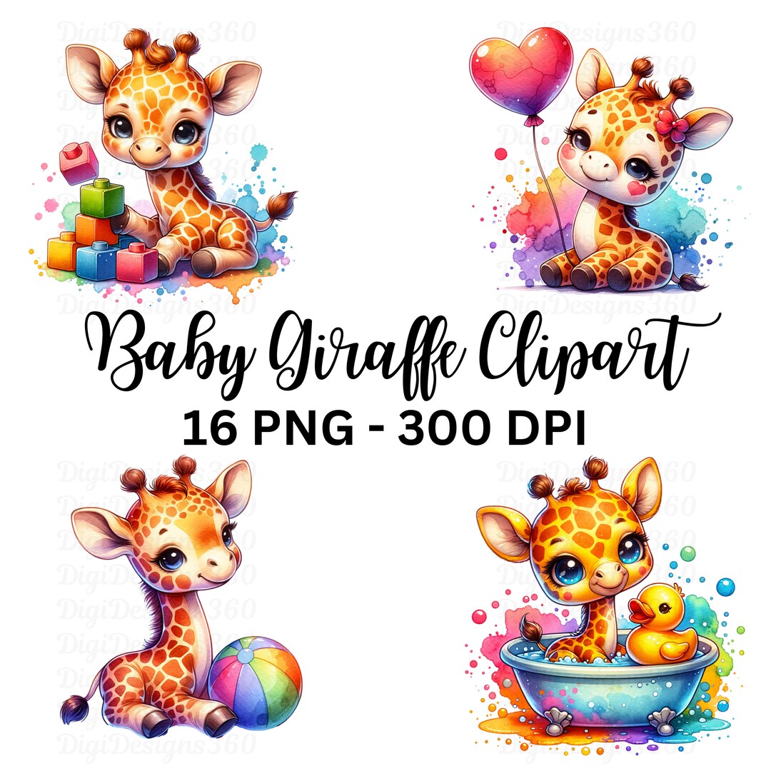 Adorable Giraffe Nursery Clipart | Baby Giraffe Watercolor PNG ...