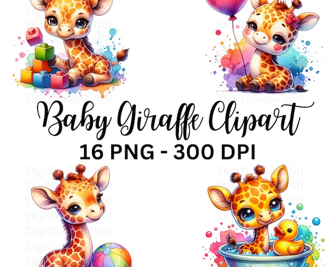 10 Baby Giraffe Clipart Watercolor Giraffe for Nursery Baby Party ...
