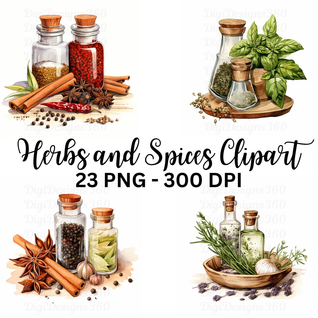 Culinary Herbs Clipart Collection - Vibrant Watercolor Spices, Digital ...