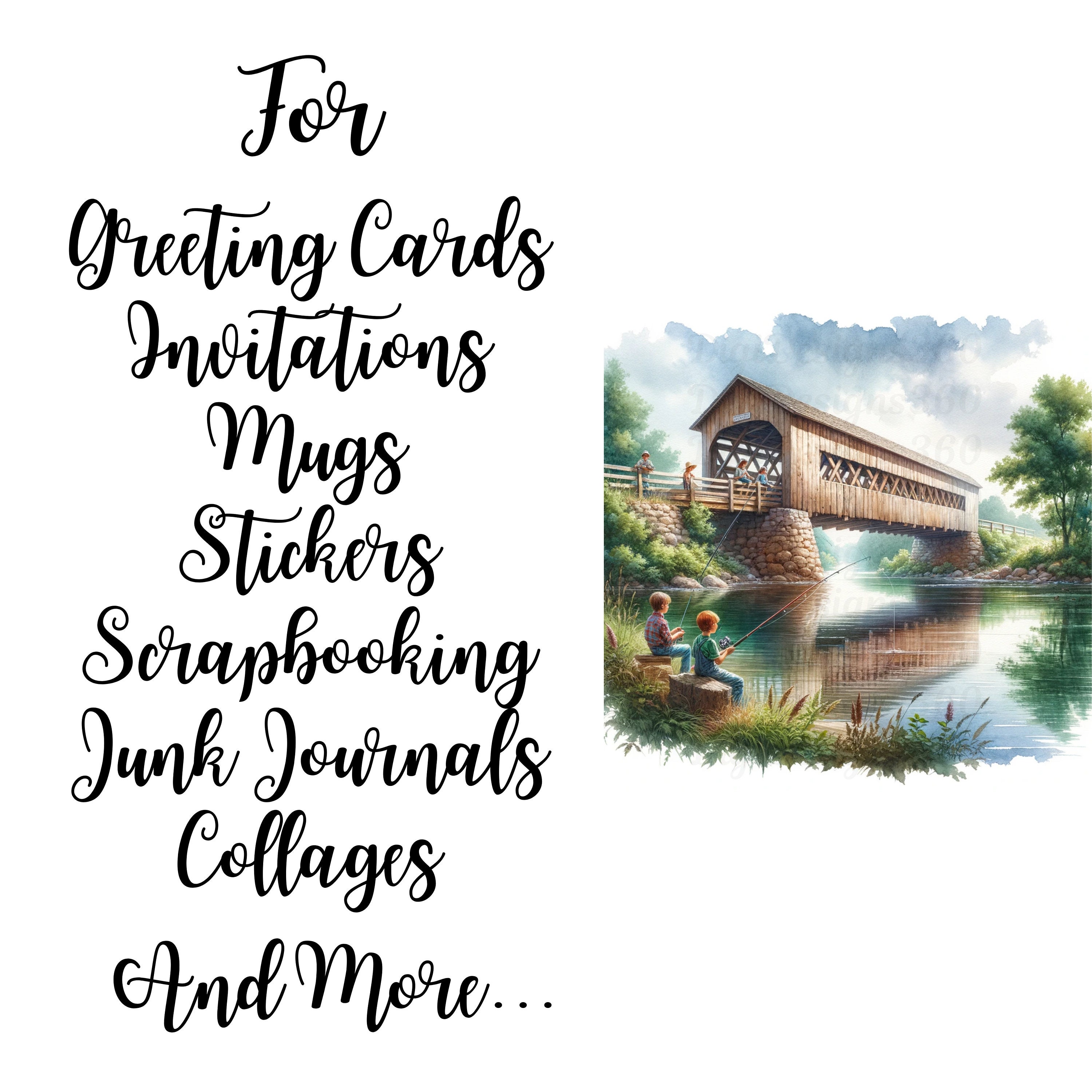 Wooden Bridge Clipart - Watercolor Covered Bridge Graphics, Perfect for ...