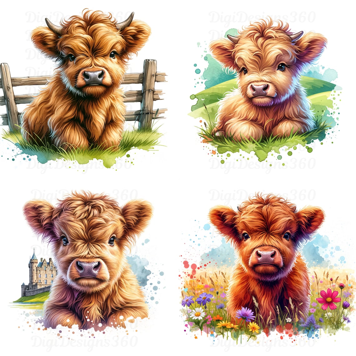 Highland Cattle Clipart Watercolor Baby Highland Cows, Digital Download ...