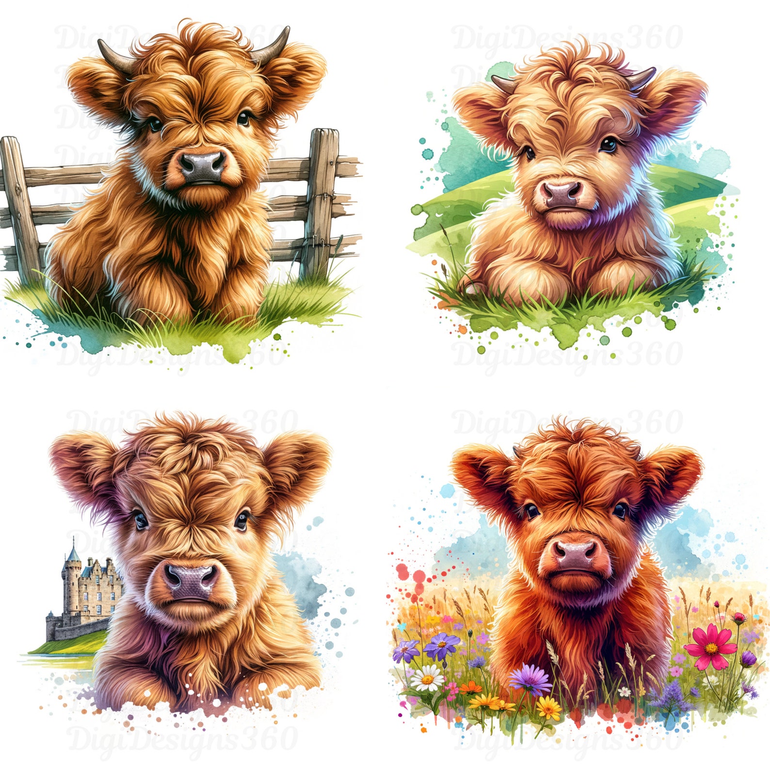 Highland Cattle Clipart Watercolor Baby Highland Cows, Digital Download ...