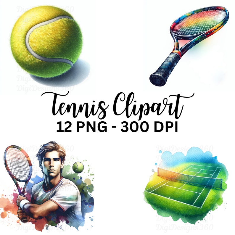 Watercolor Tennis Clipart Set – 12 PNG Designs (commercial Use) - Etsy