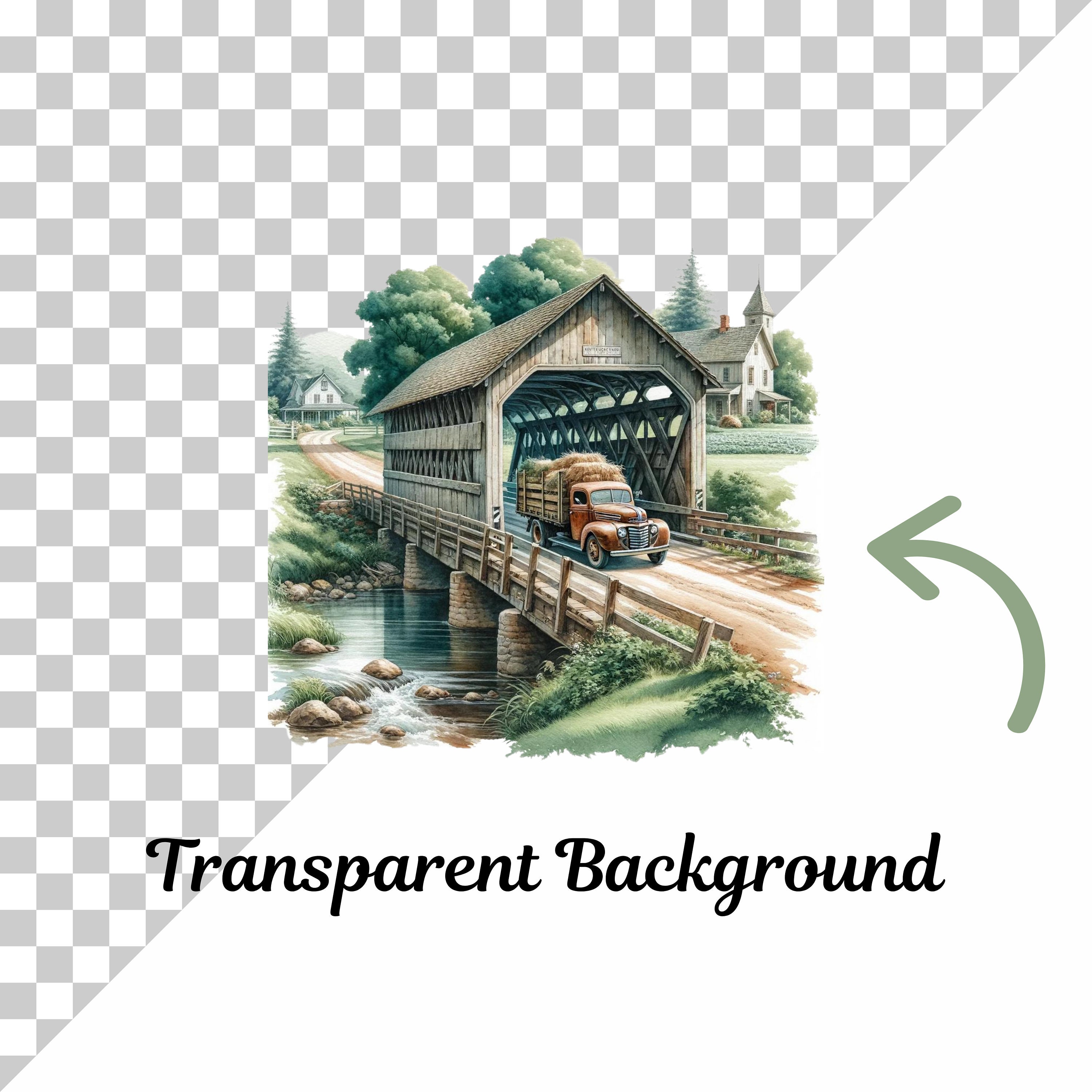 Wooden Bridge Clipart - Watercolor Covered Bridge Graphics, Perfect for ...