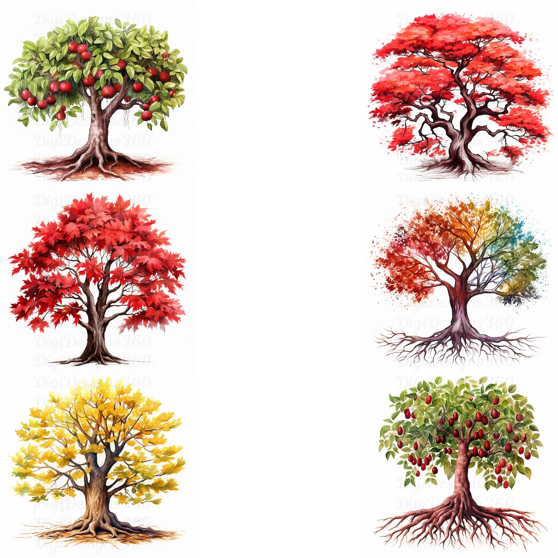 Watercolor Tree With Roots Clipart Perfect for Family Trees ...