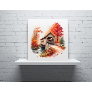 Wooden Bridge Clipart - Watercolor Covered Bridge Graphics, Perfect for ...