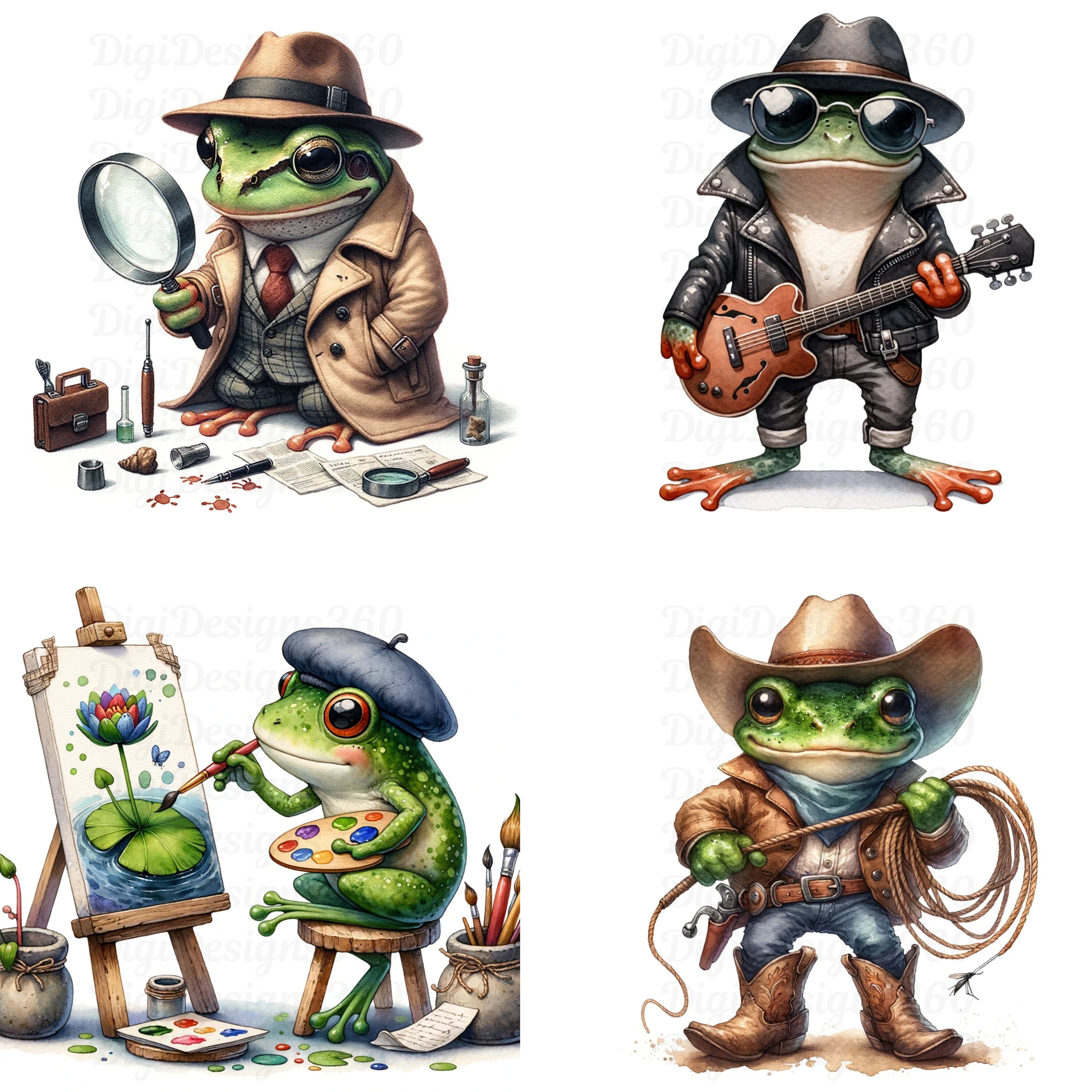 Funny Frog Clipart - Whimsical Watercolor Frogs, Ideal for Scrapbooking ...