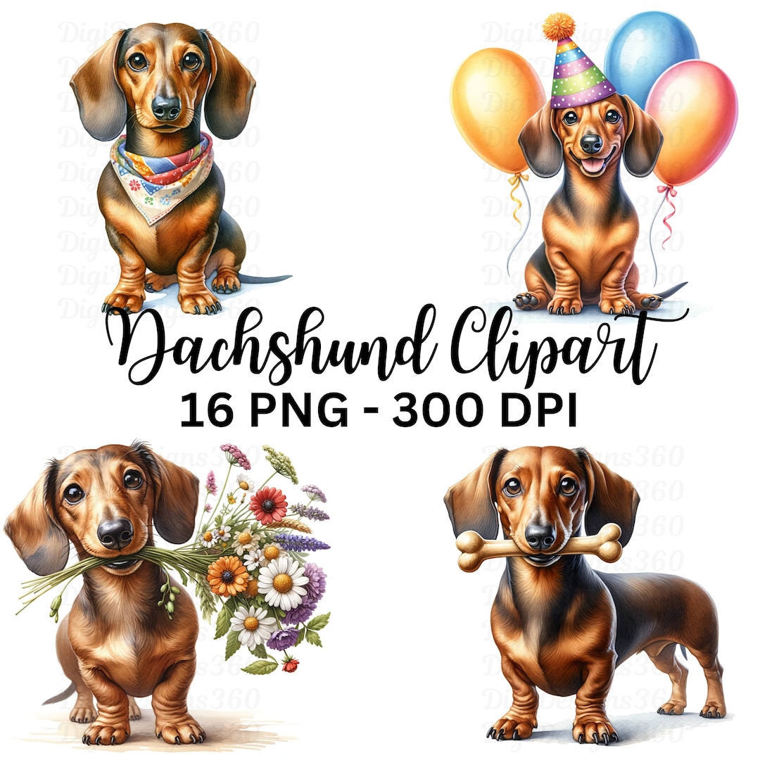 Cute Wiener Dog Clipart Set - Watercolor Dachshund Graphics, Ideal for ...