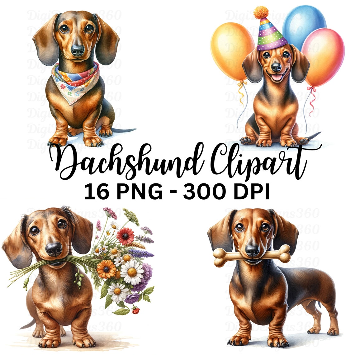 Cute Wiener Dog Clipart Set Watercolor Dachshund Graphics, Ideal for ...