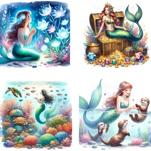 Watercolor Mermaid Clipart Set – Cute Fantasy Graphics (commercial Use ...