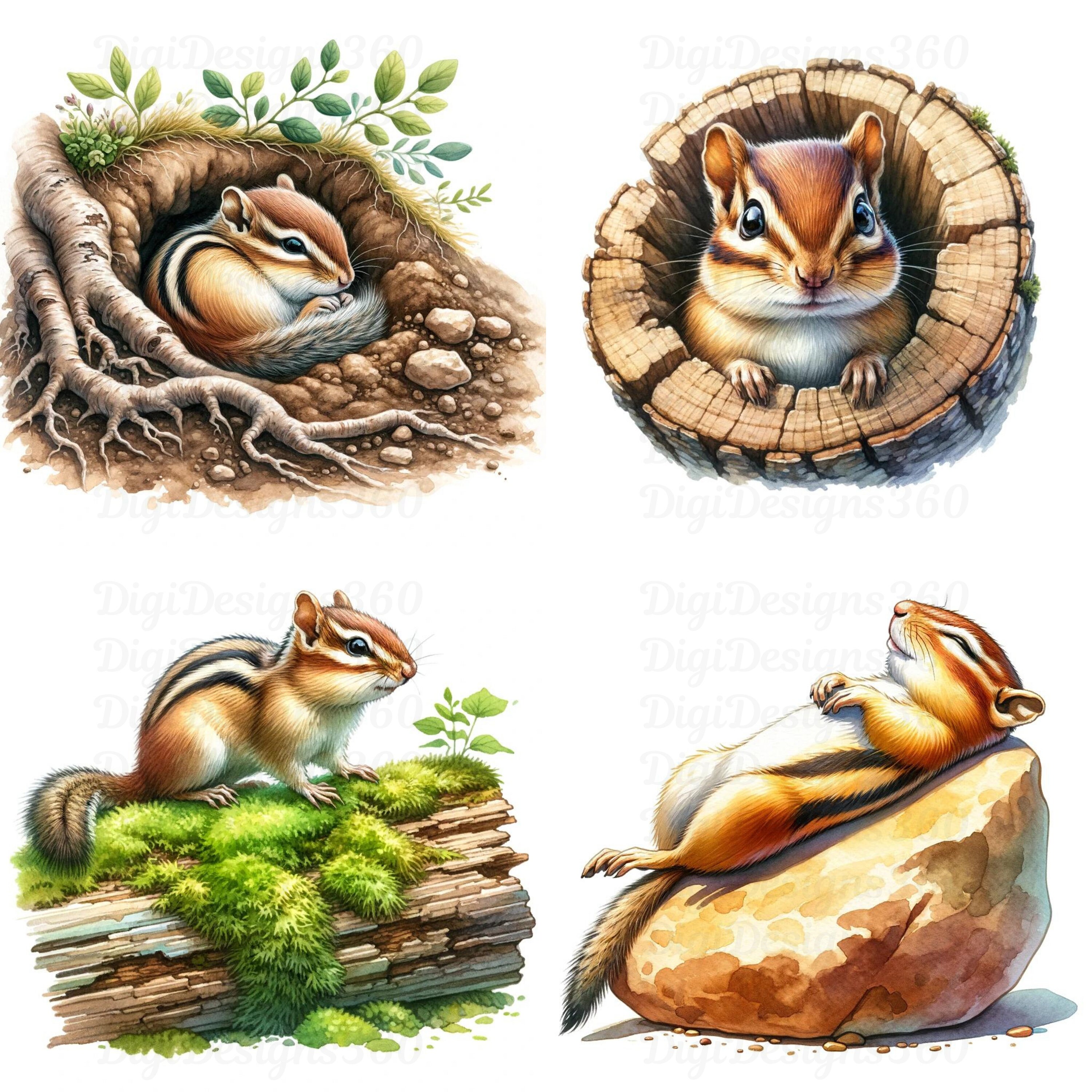 Watercolor Chipmunk Clipart – Forest Animal Graphics (digital Download ...