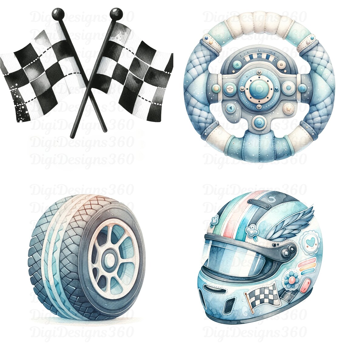 Race Clipart Collection Colorful Watercolor Racing Elements, Great ...