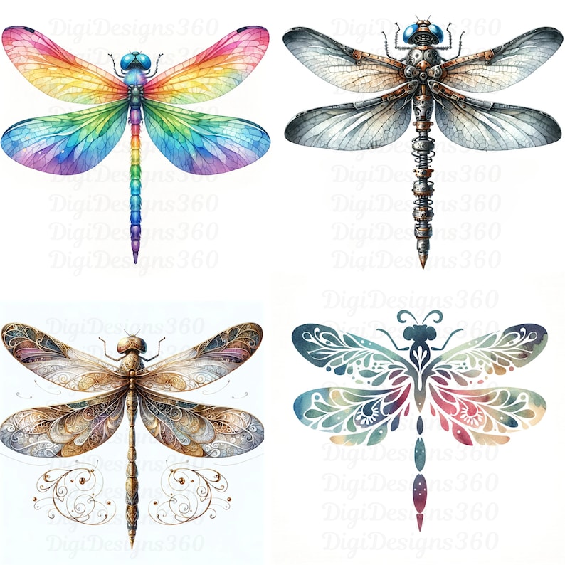 Watercolor Dragonfly Clipart Set, Vibrant Digital Dragonflies for DIY ...