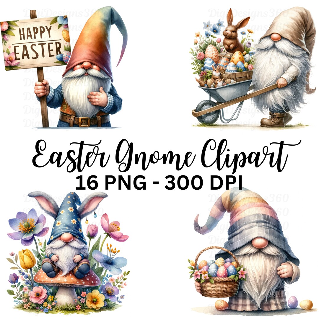 Easter Gnome Clipart Collection, Whimsical Watercolor Gnomes, Ideal for ...