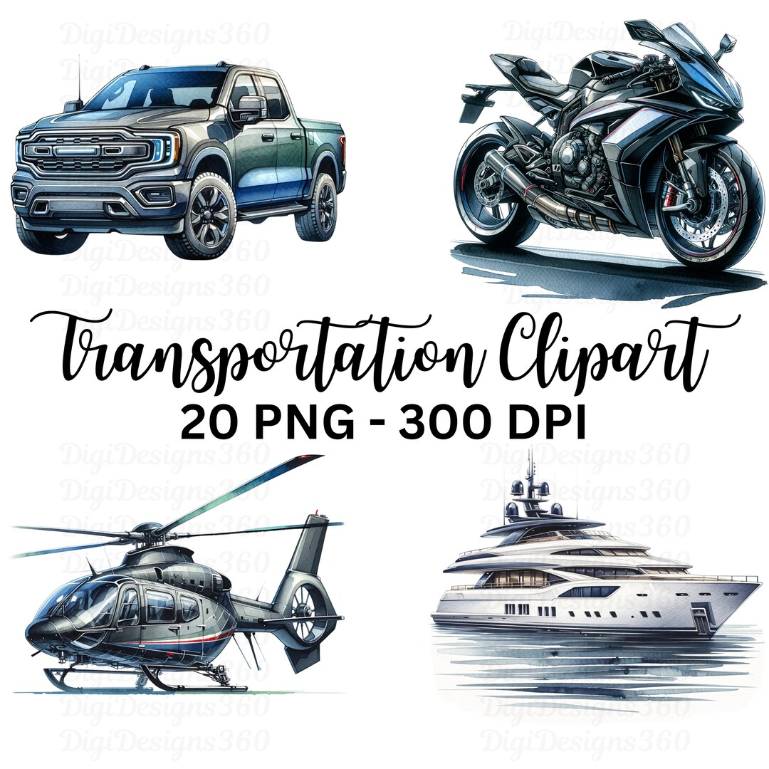 Watercolor Transport Clipart Set – Vehicle Graphics (20 PNG) - Etsy