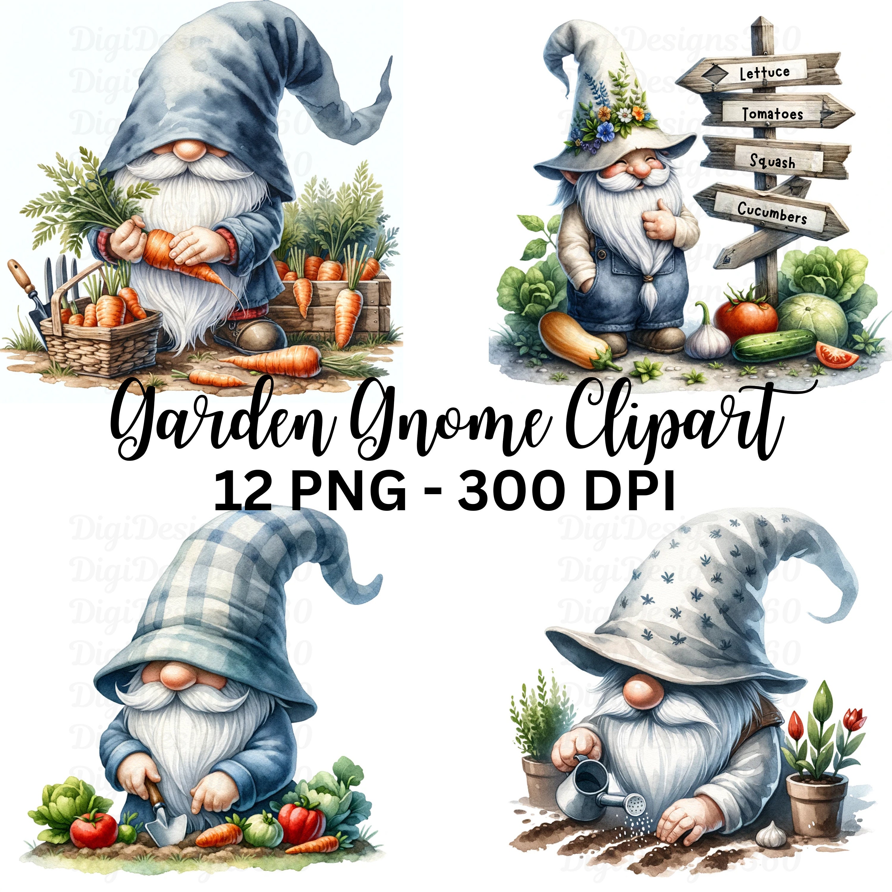 Garden Gnome Clipart Set Watercolor Gnomes Perfect for Scrapbooking ...