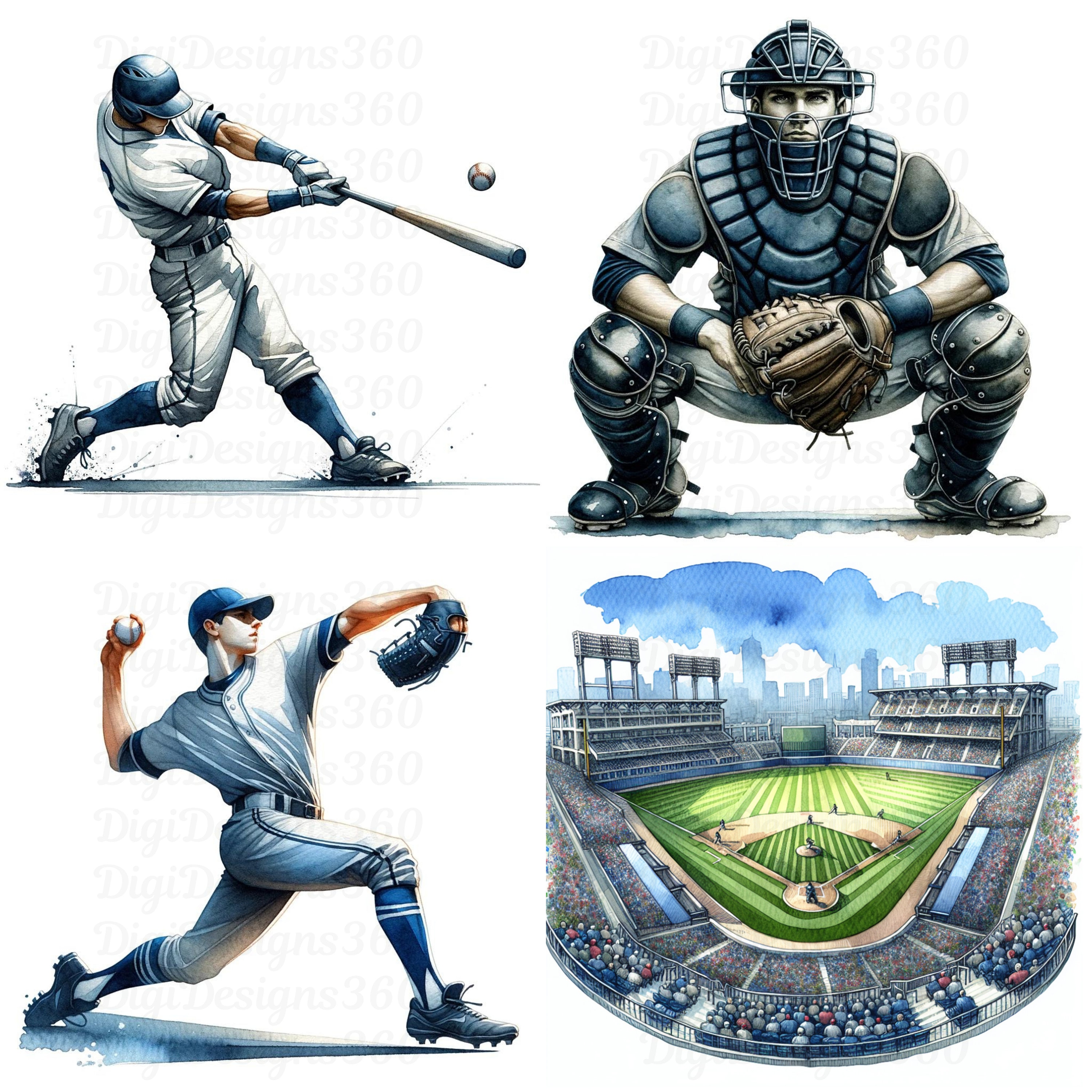 Baseball Clipart PNG, Watercolor Sports Graphics, Digital Download for ...