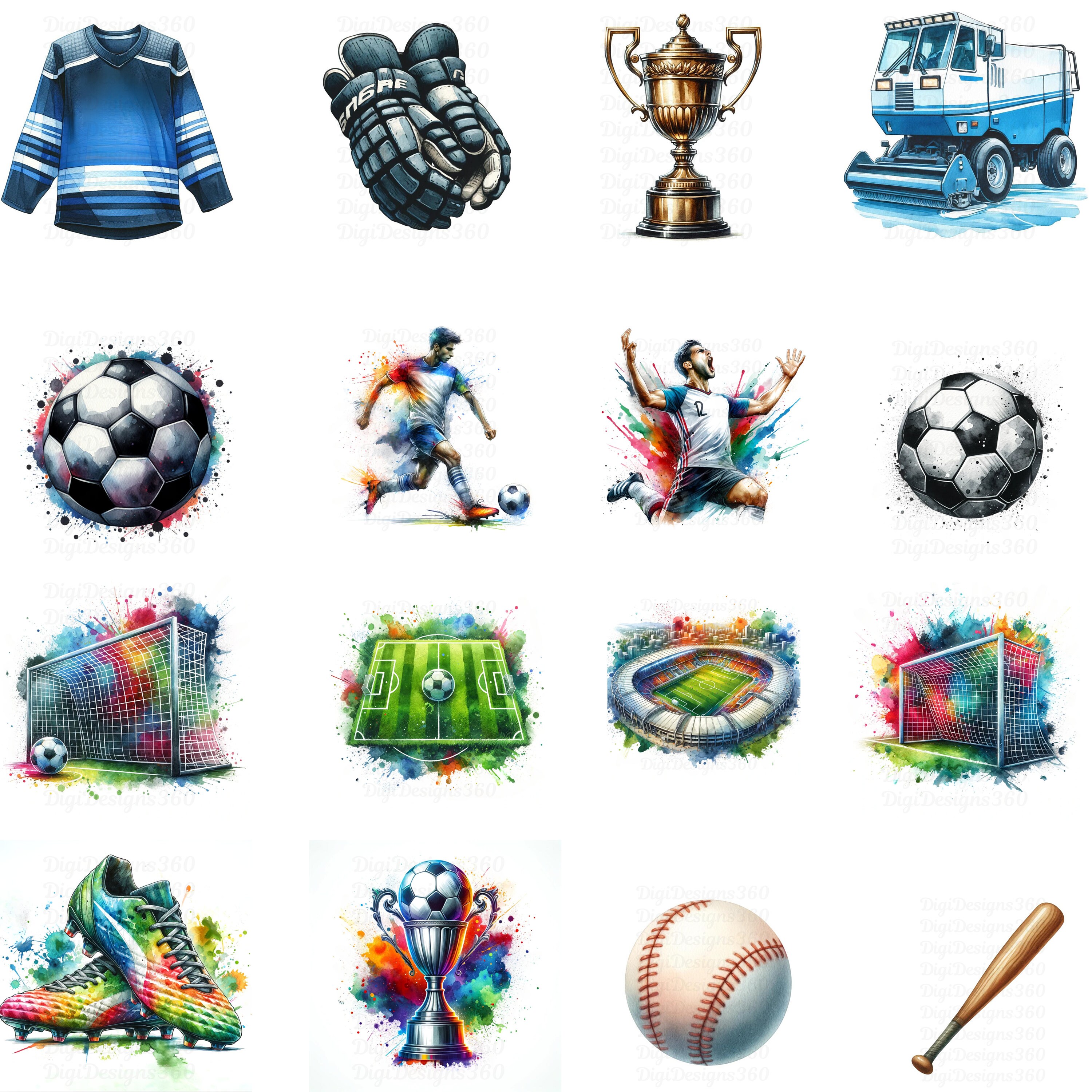 Watercolor Sports Clipart, High Quality Digital Graphics, Perfect for ...