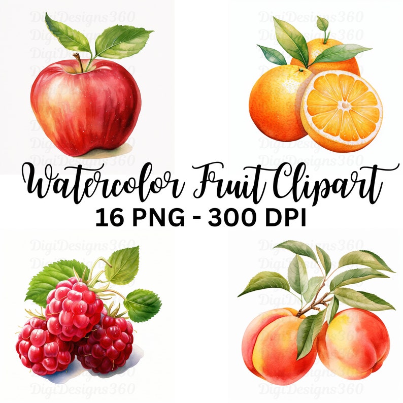 Cute Fruit Clipart Set Watercolor Tropical Fruits, Digital Download for ...