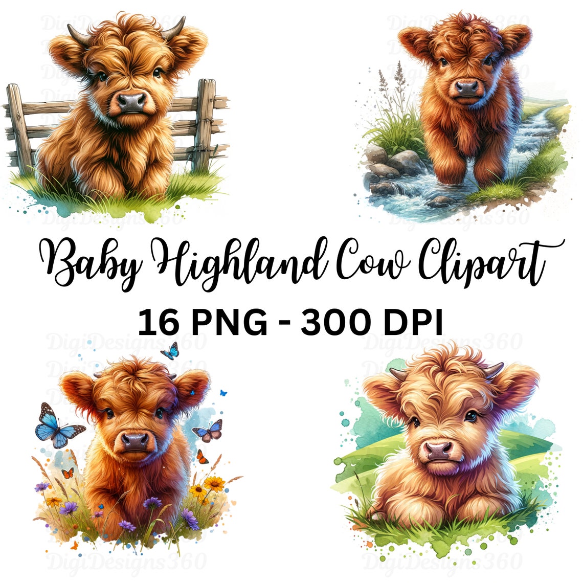 Watercolor Baby Highland Cow Clipart – Nursery Decor (digital Download ...
