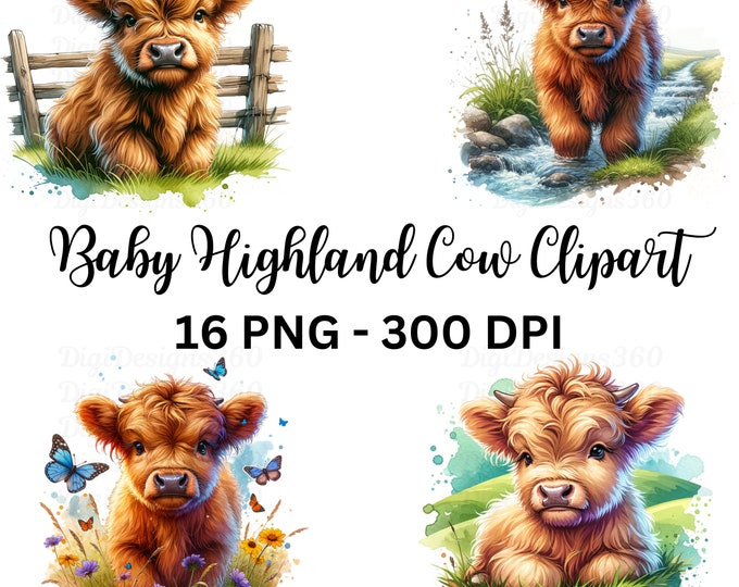 Baby Highland Cow Clipart | Highland Cow Png | Watercolor Sunflower ...