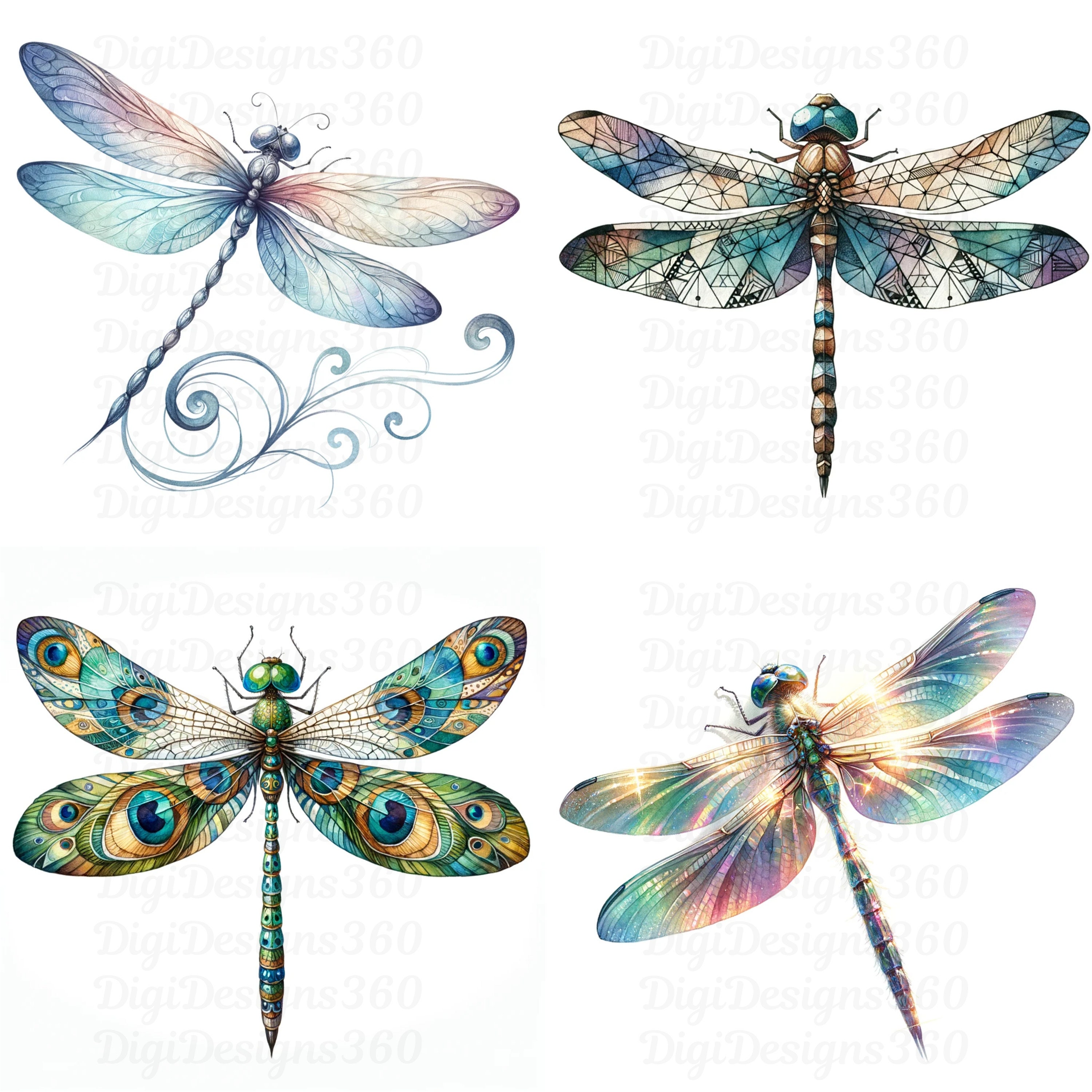 Watercolor Dragonfly Clipart Set, Vibrant Digital Dragonflies for DIY ...
