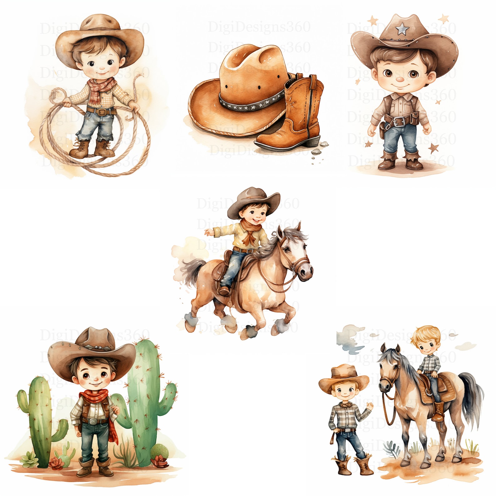 Watercolor Baby Boy Cowboy Clipart | Western Clipart | Western Cowboy ...