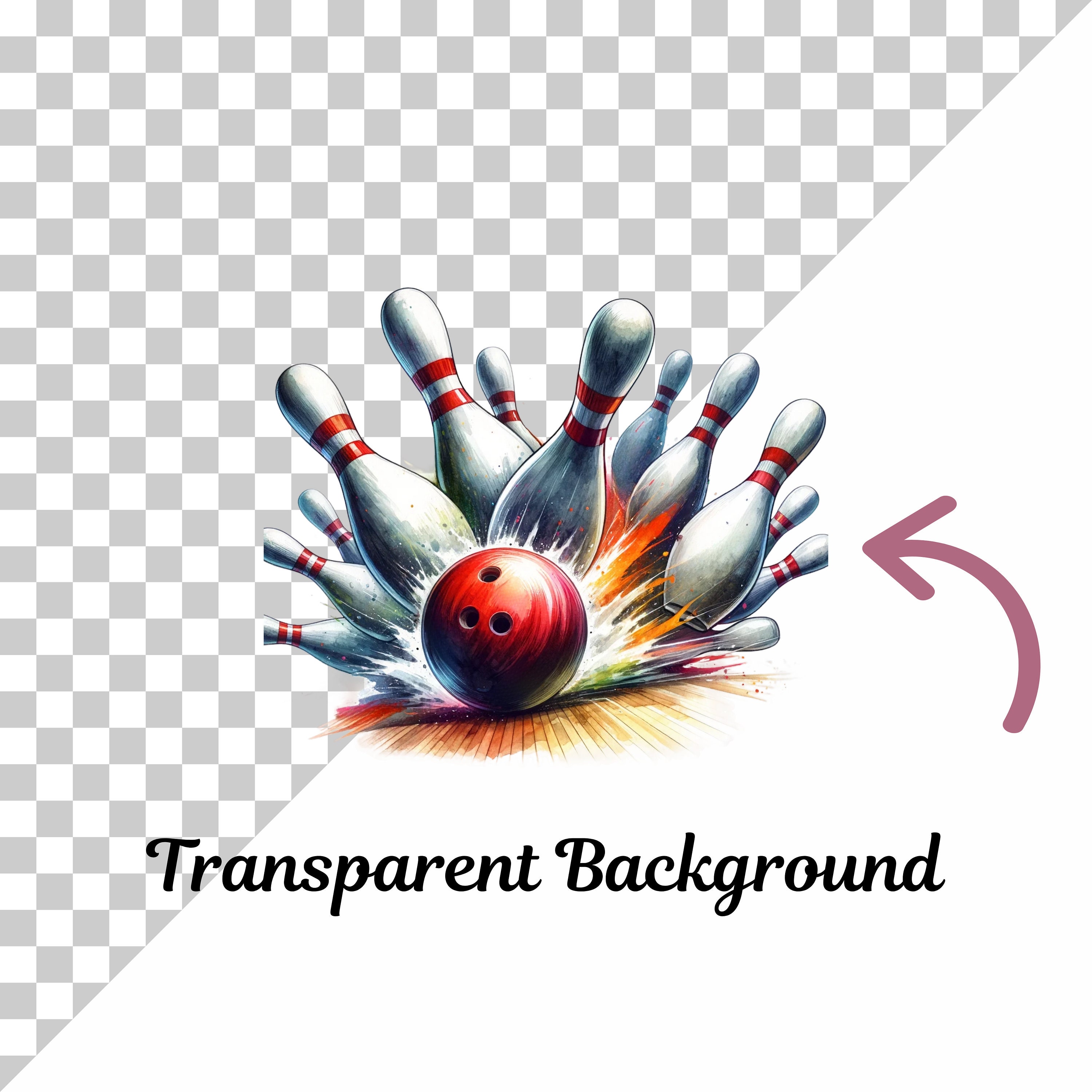 Watercolor Bowling Clipart Set, Sports PNG Graphics (digital Download ...