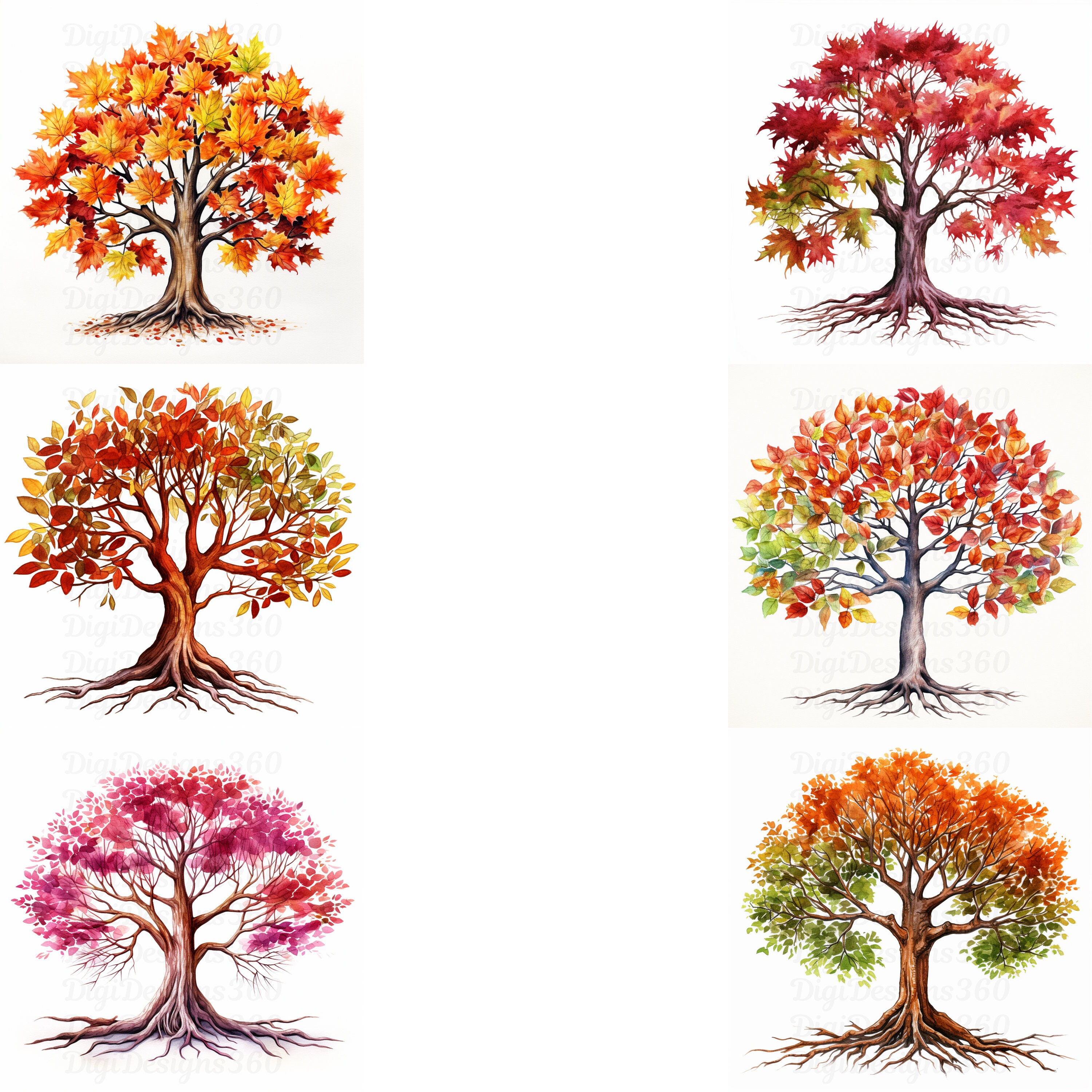 Watercolor Tree With Roots Clipart - Perfect for Family Trees ...