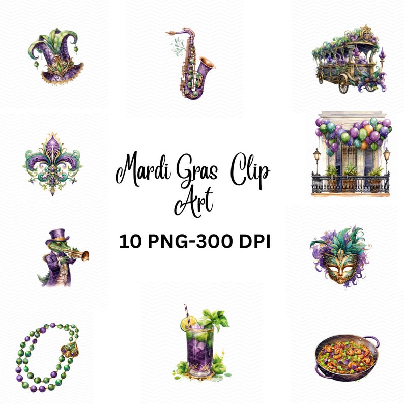 Mardi Gras Watercolor Clipart | Masks, Fleur-de-lis (digital Download ...