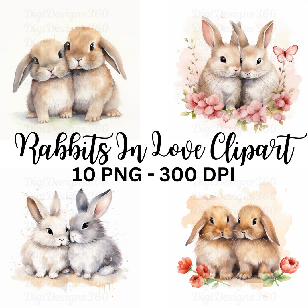 Watercolor Rabbit Couple Clipart | Valentines Bunny Art (PNG Files) - Etsy