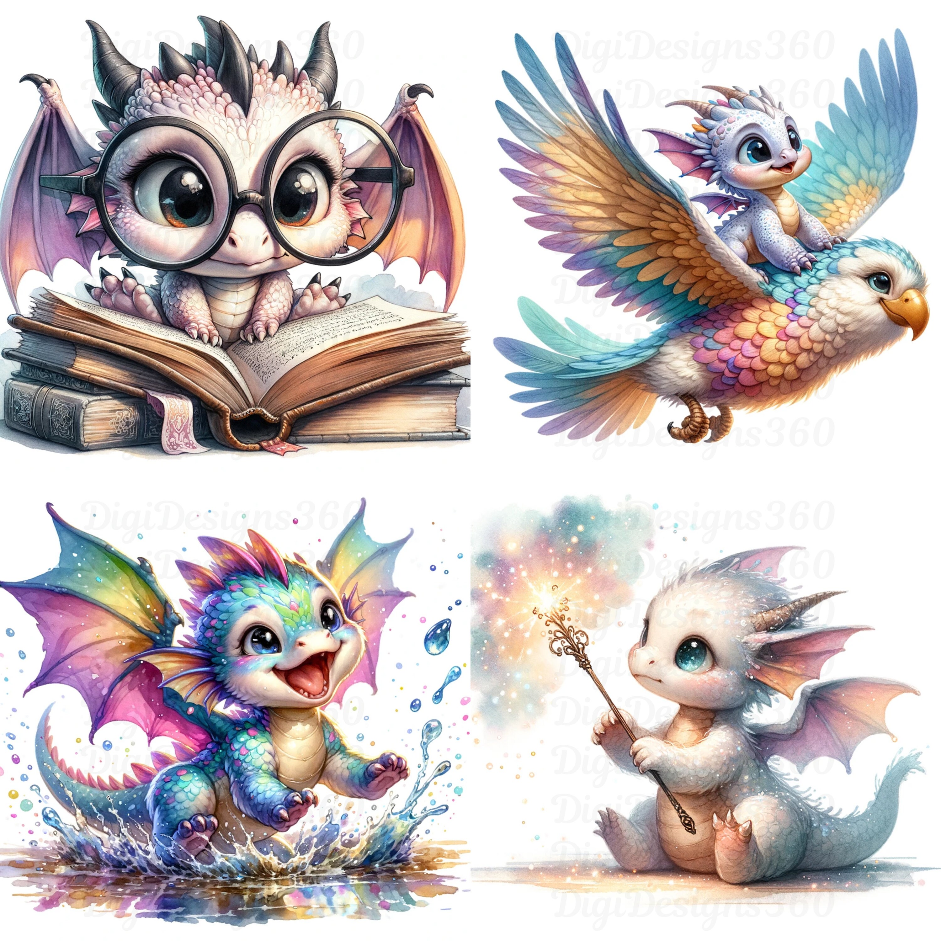Cute Dragon Clipart Set, Whimsical Watercolor Baby Dragons, Ideal for ...