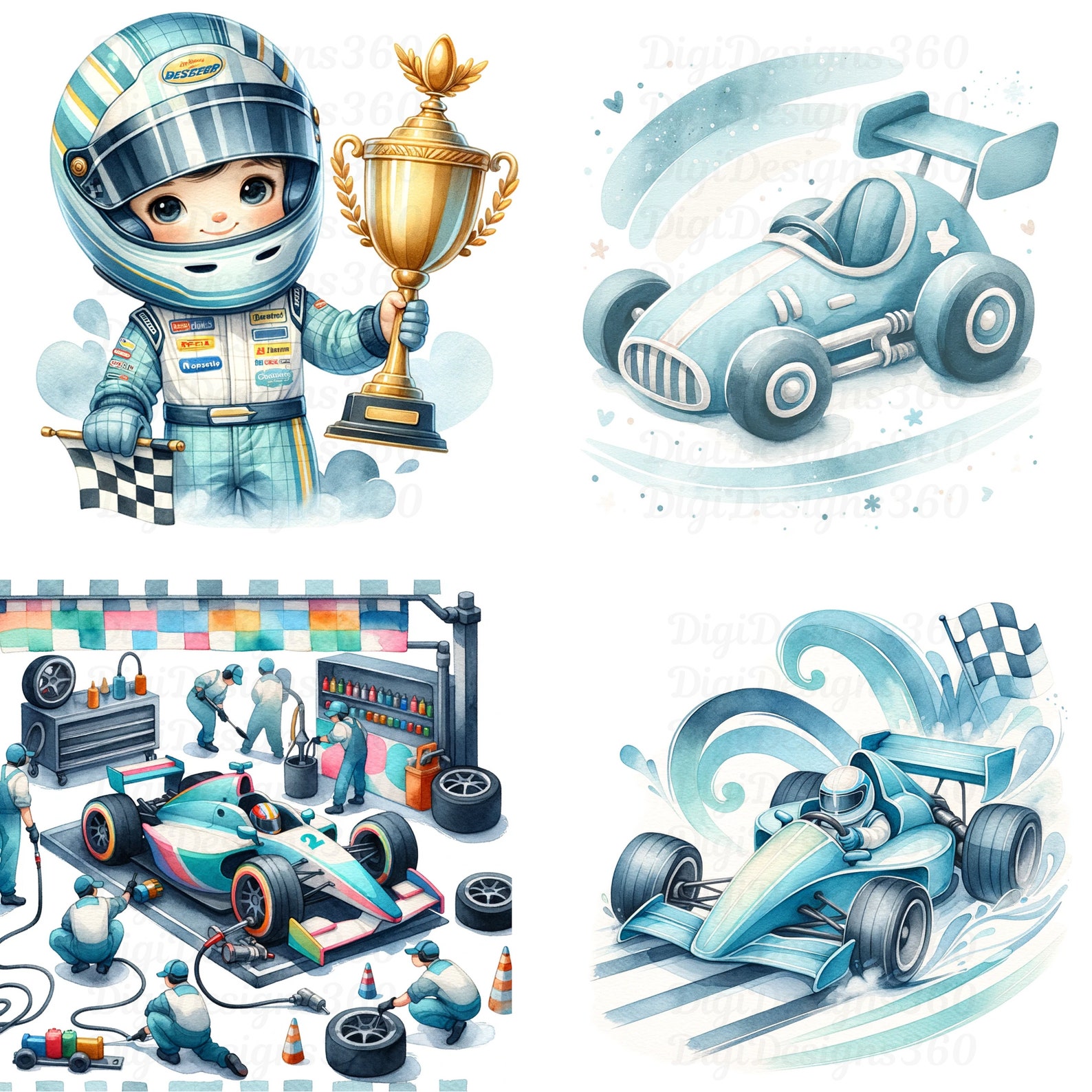 Race Clipart Collection Colorful Watercolor Racing Elements, Great ...