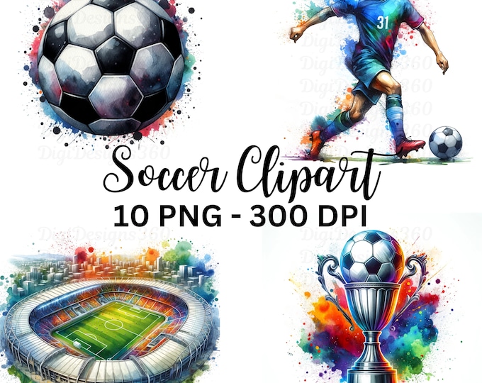 12 Soccer Clipart Watercolor Soccer Ball Clip Art Sports High Quality ...