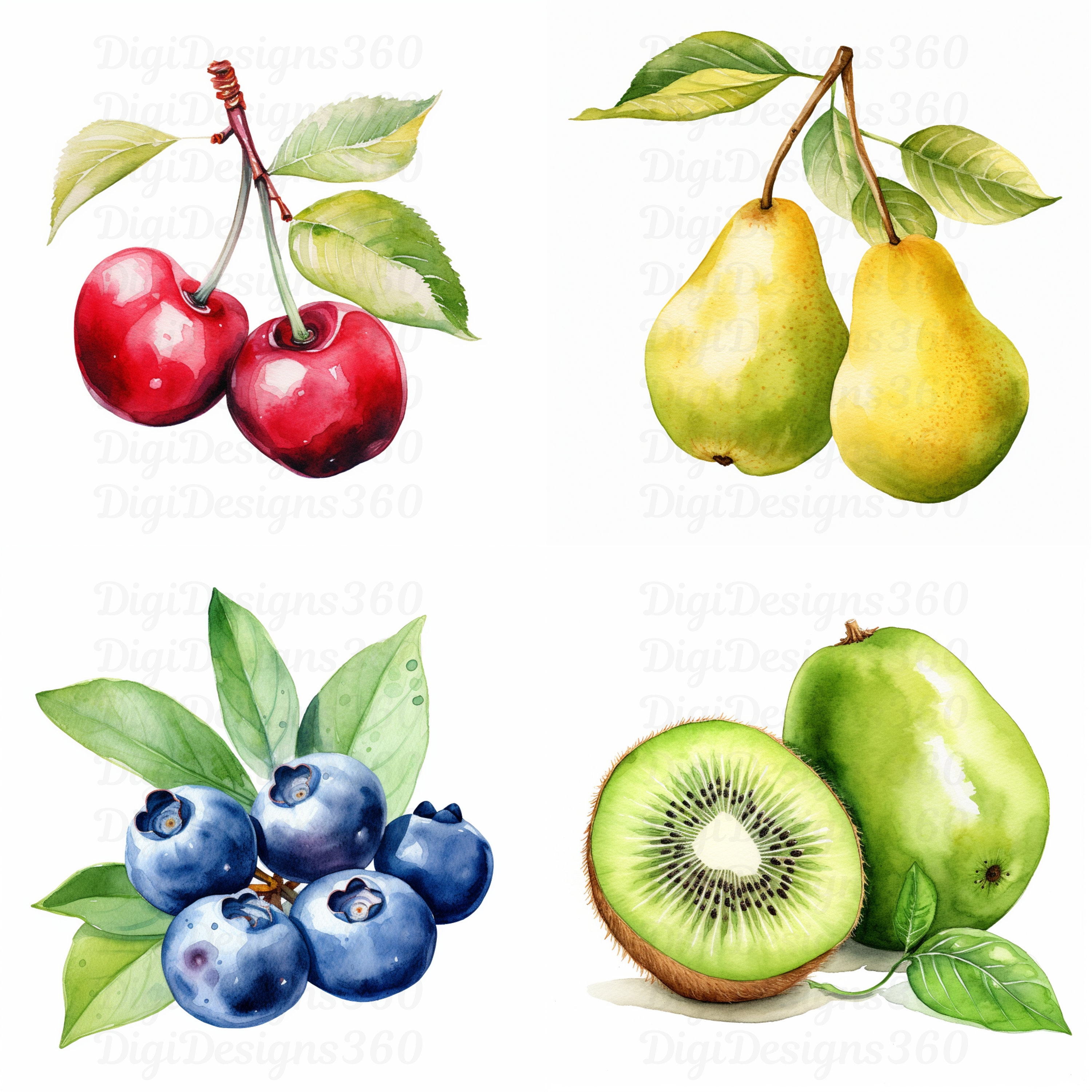 Cute Fruit Clipart Set Watercolor Tropical Fruits, Digital Download for ...