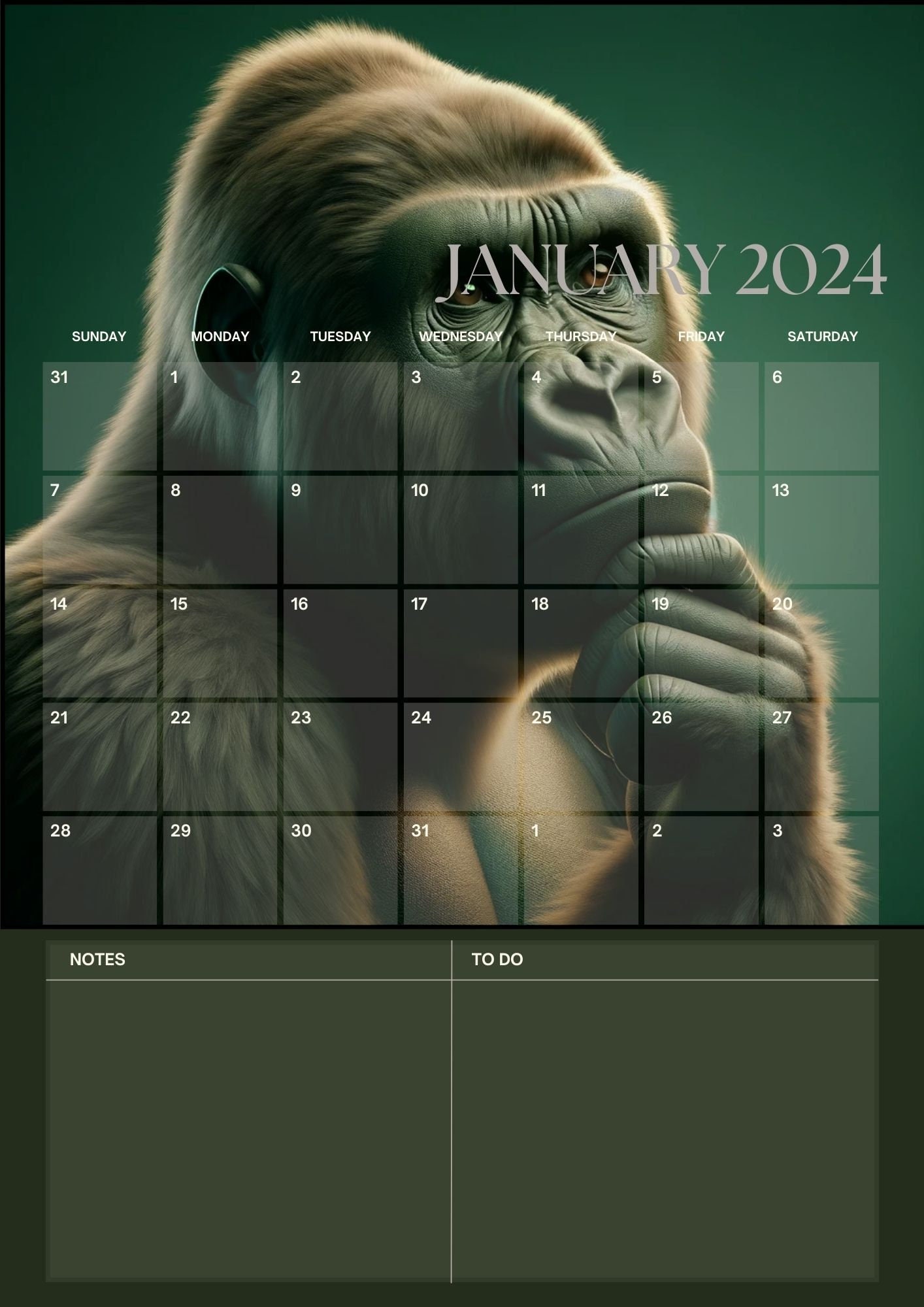 MONTHLY CALENDAR 2024 'thinking Animals' Big&beautiful Series 13 ...